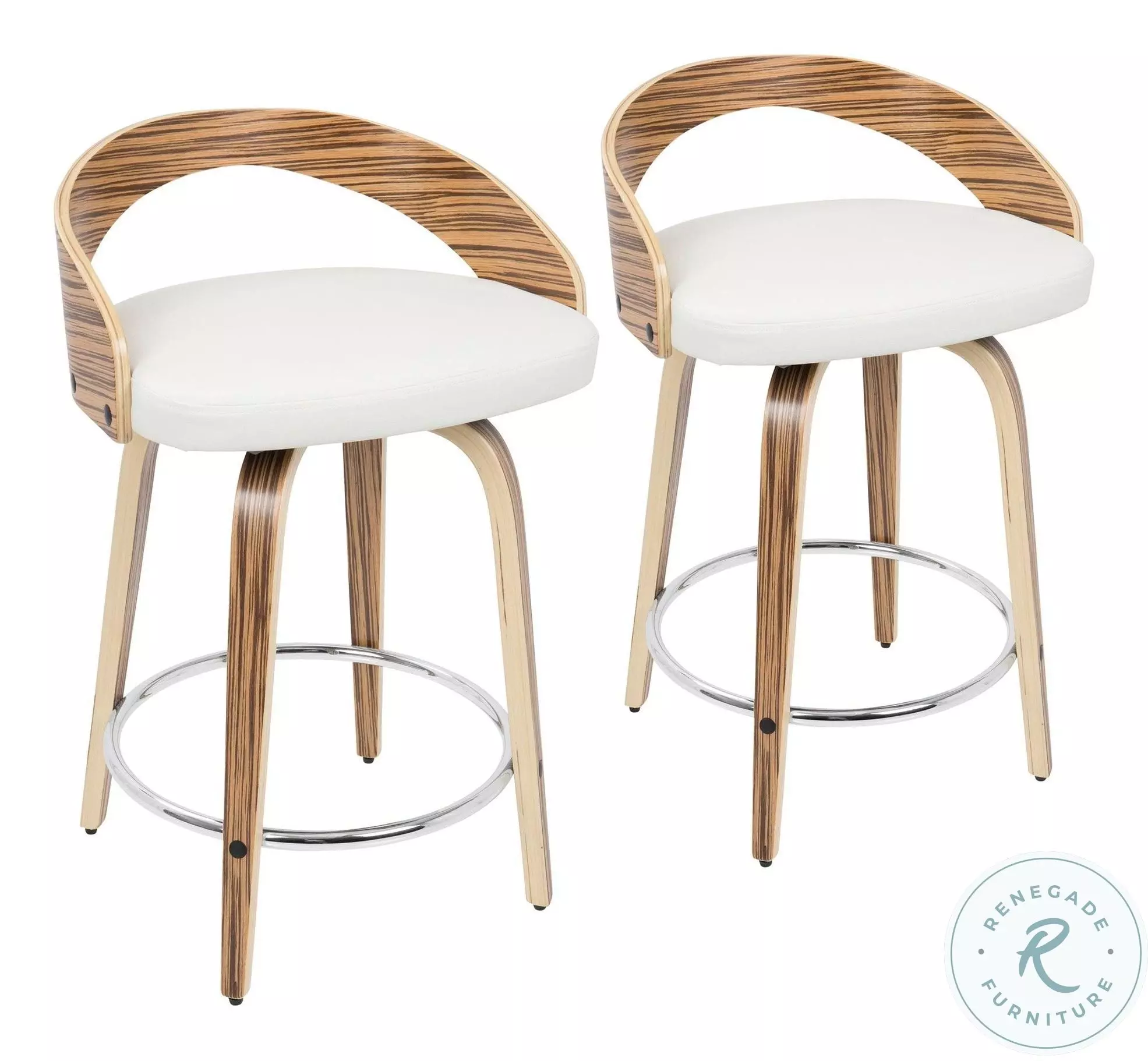 Grotto Zebra Wood And White Faux Leather Swivel Counter Height Stool ...