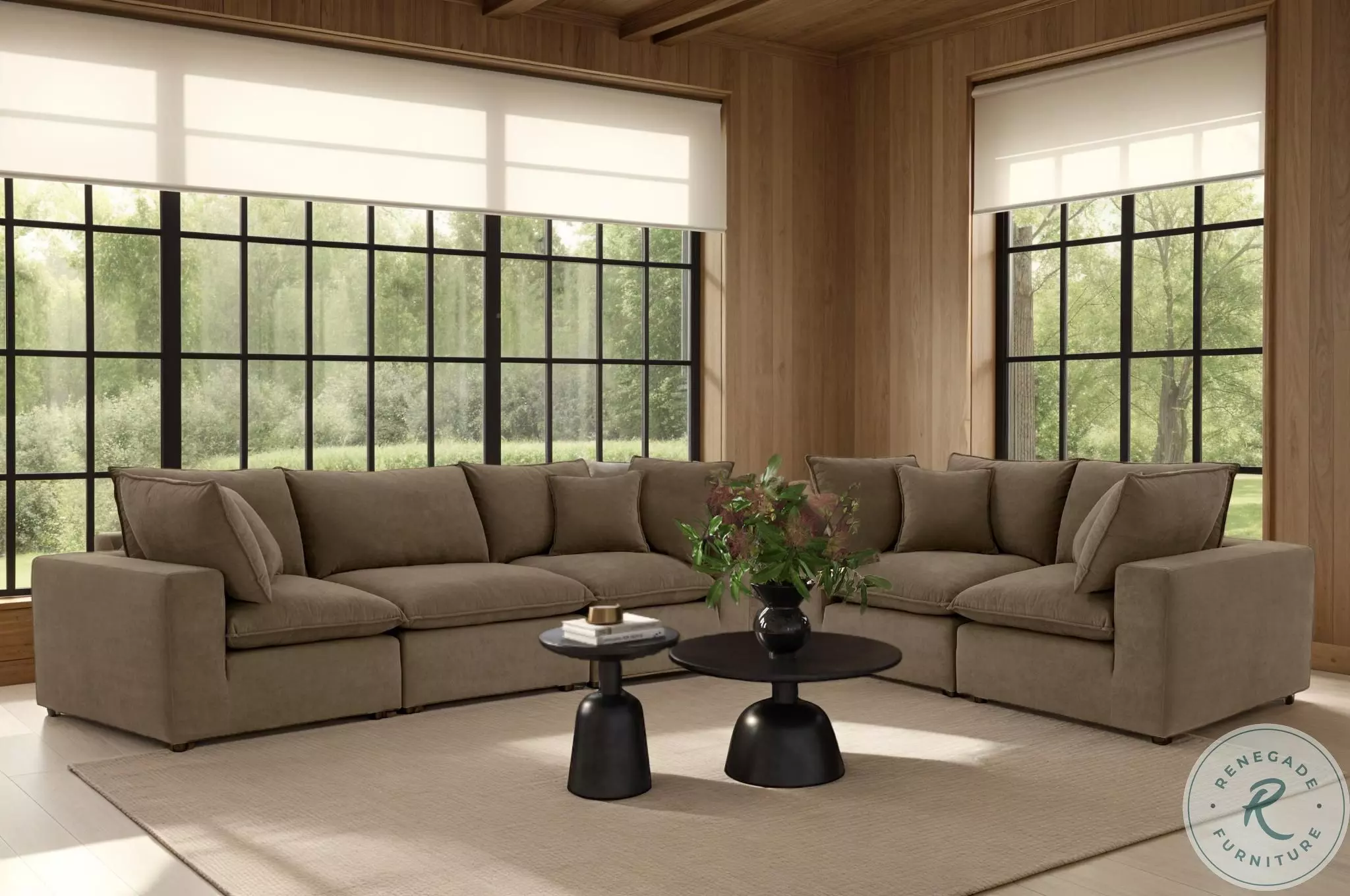 Cali Chocolate Brown Performance Velvet Modular Living Room Set From ...