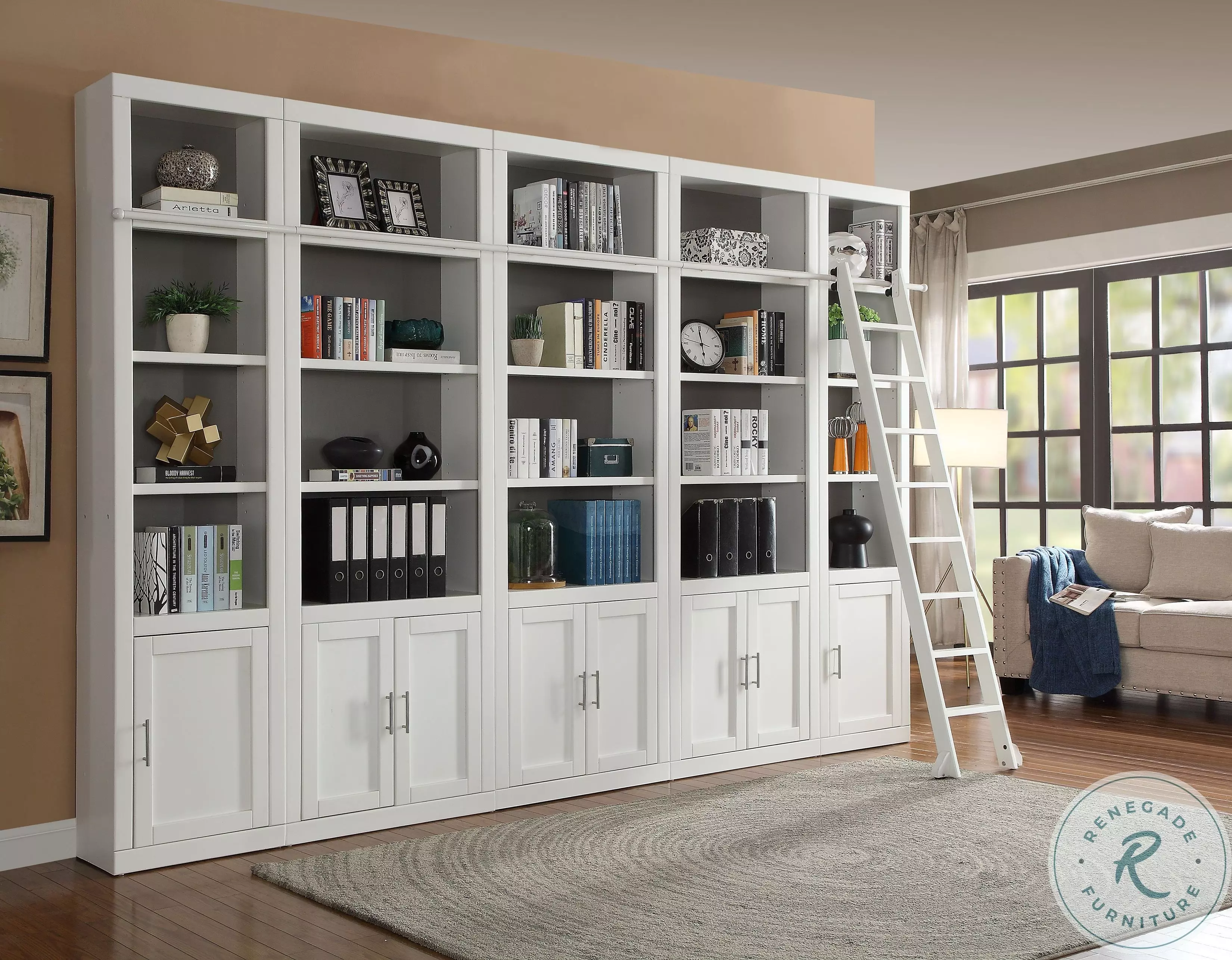 Catalina Cottage White 6-Piece Library Wall with Ladder From Parker ...