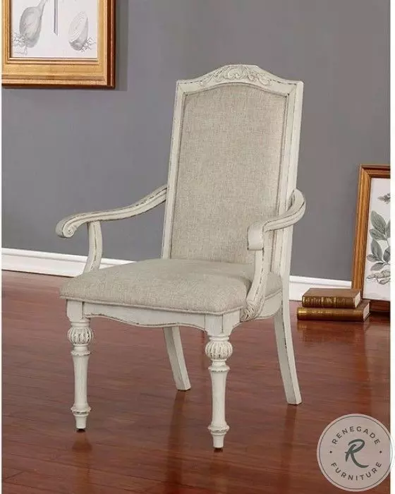 Arcadia Antique White Arm Chair Set Of 2 from Furniture of America ...