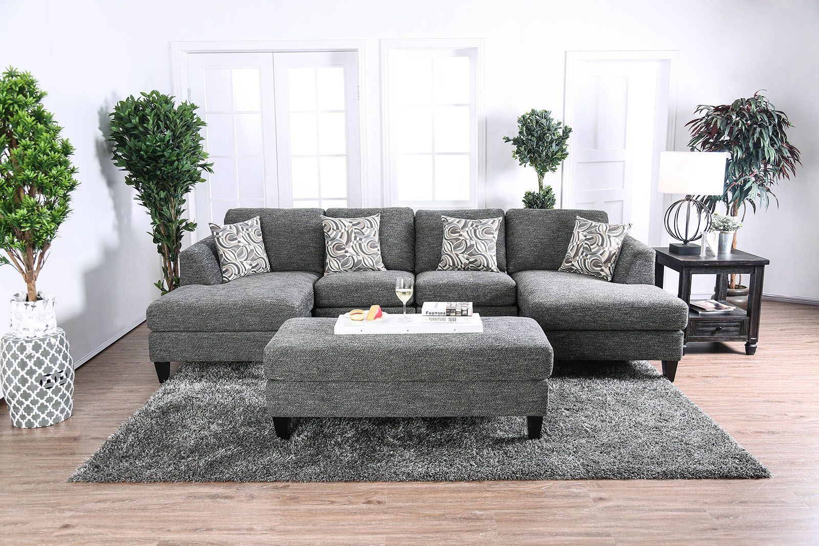 Lowry Gray 122" Sectional with Ottoman From Furniture of America ...