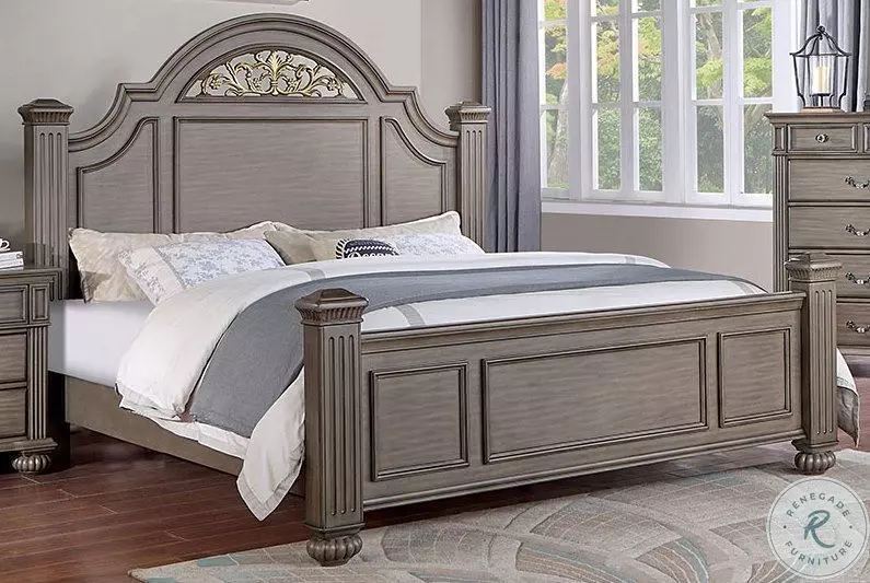 Syracuse Gray Queen Poster Bed From Furniture of America | Coleman Furniture