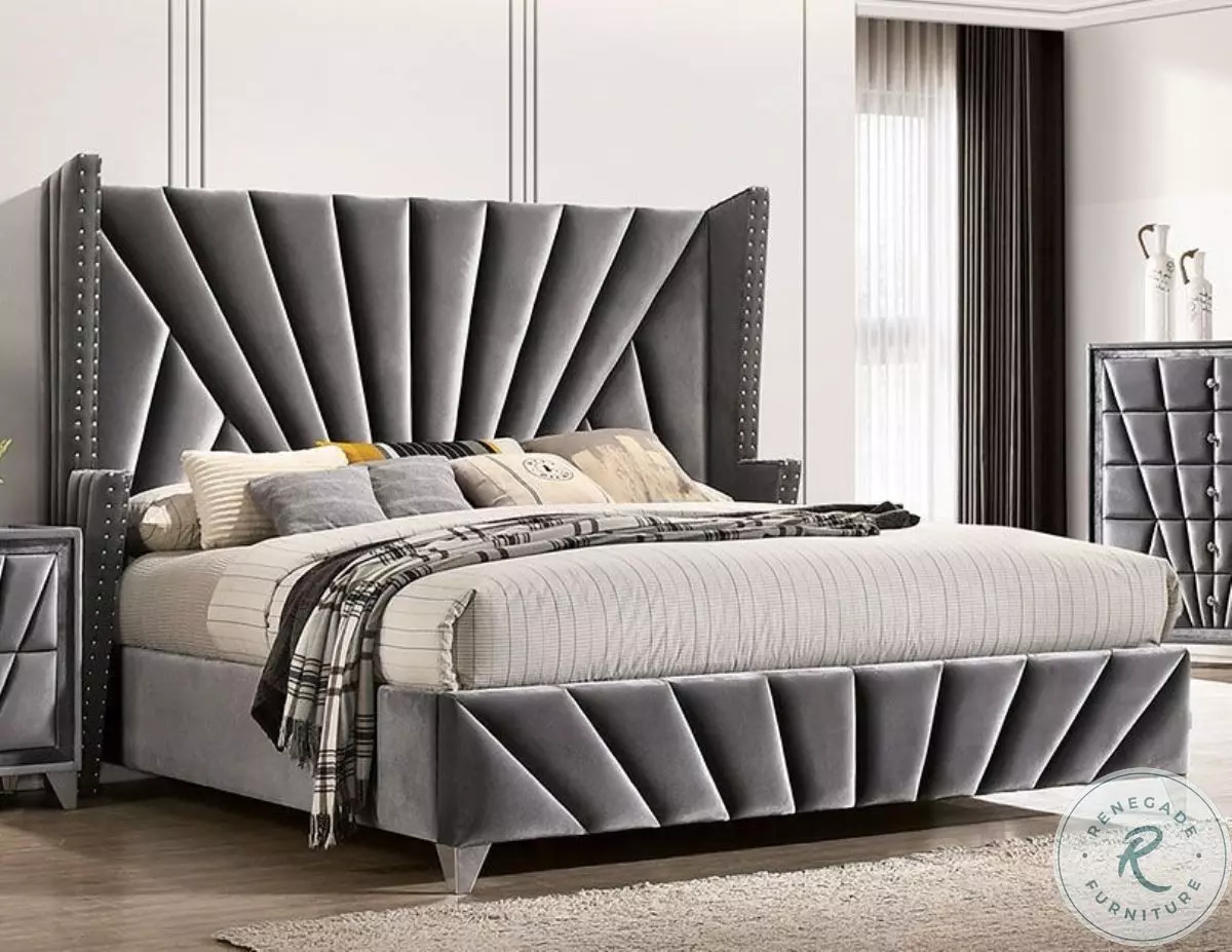 Carissa Gray Queen Upholstered Panel Bed from Furniture of America ...