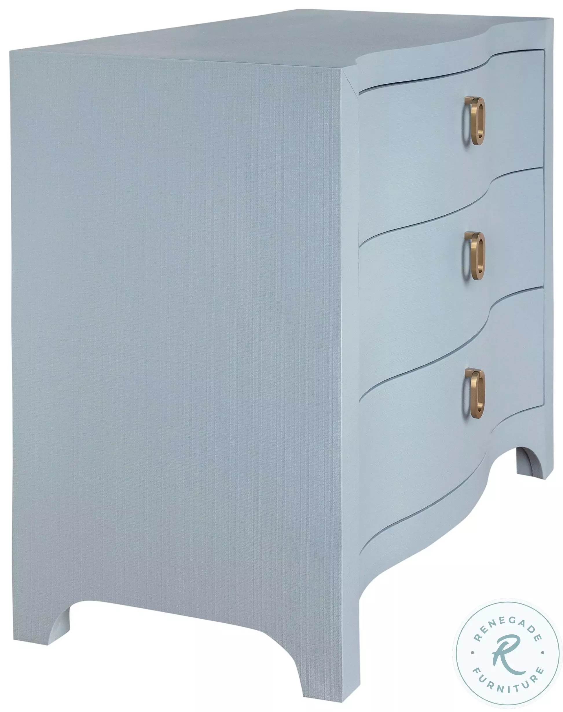 Cora Light Blue Textured Linen 3 Drawer Curved Front Chest From Worlds ...