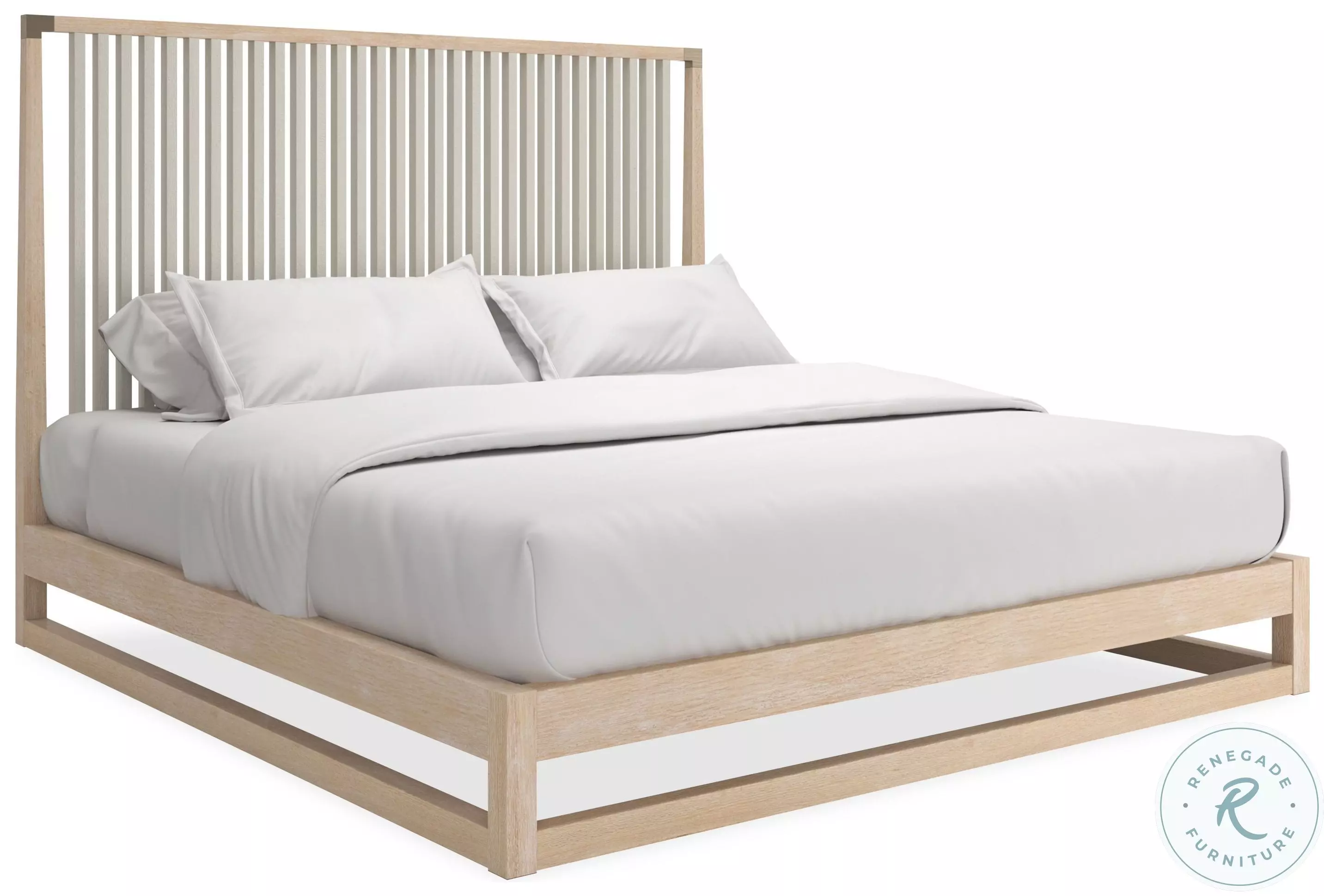 Pinstripe Sun Drenched Oak And Almond Milk Upholstered King Platform ...