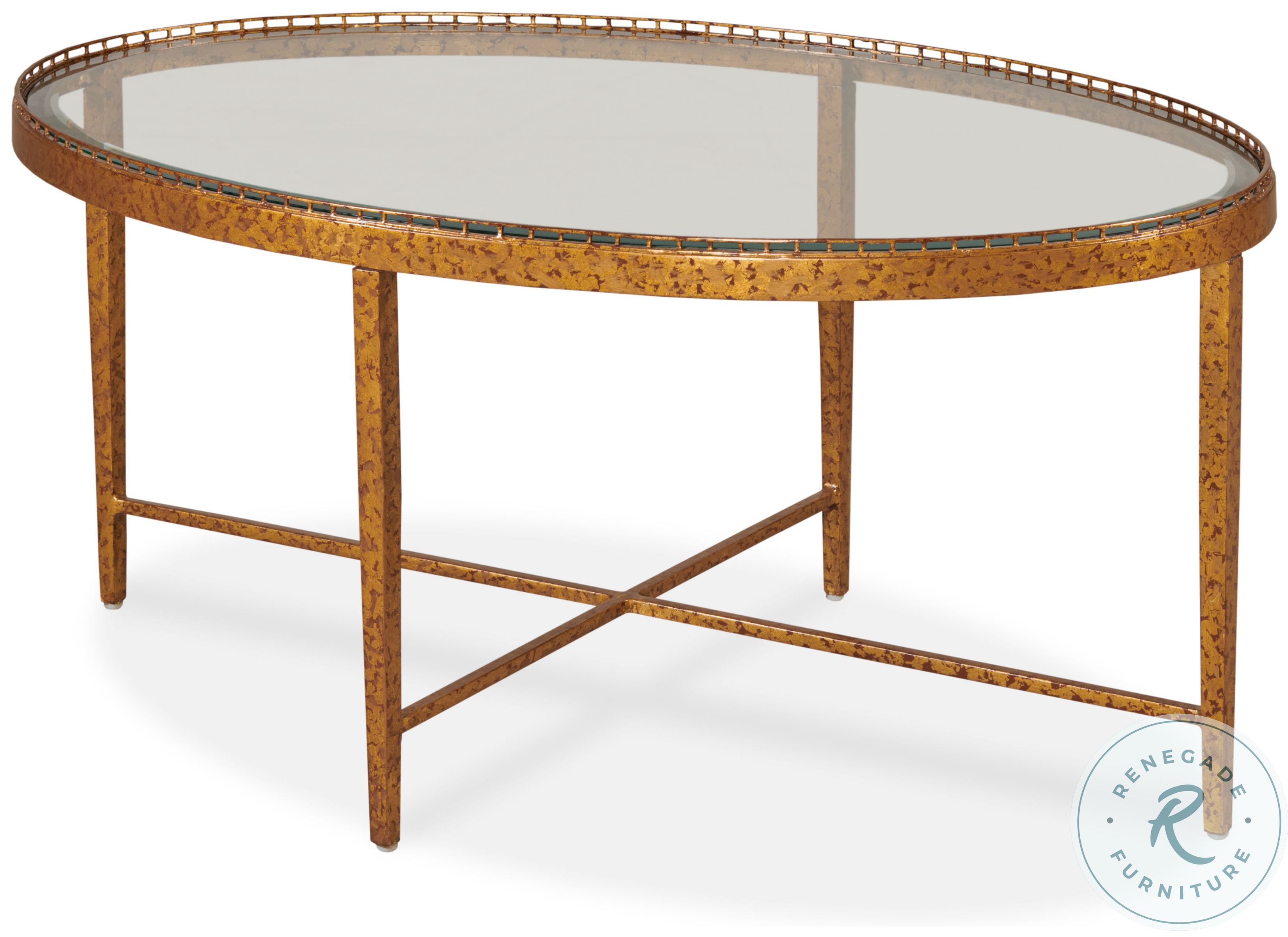 Logan Glass And Warm Gold Leaf Brass Oval Cocktail Table From Century ...