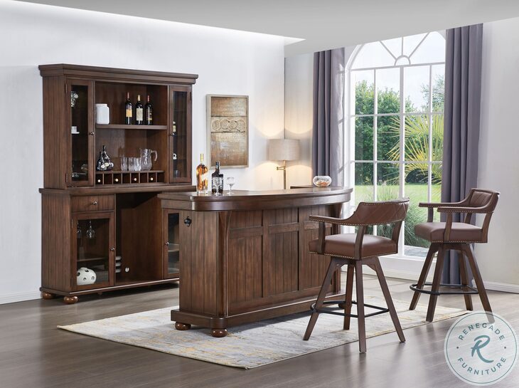 Merion Distressed Walnut Deluxe Back Bar Cabinet with Hutch From ECI ...