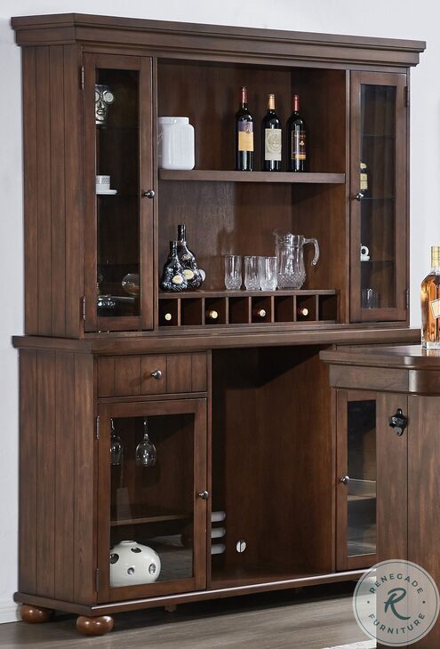 Merion Distressed Walnut Deluxe Back Bar Cabinet with Hutch From ECI ...