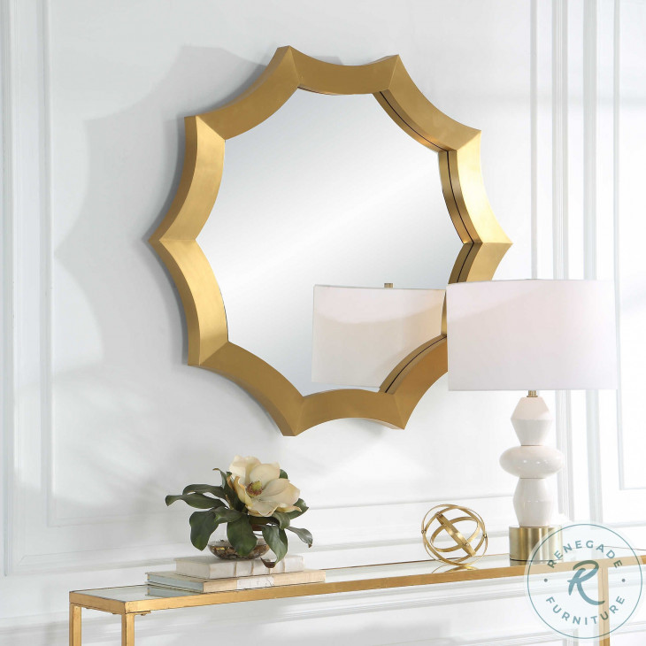 Flare Brushed Brass Round Mirror From Uttermost | Coleman Furniture