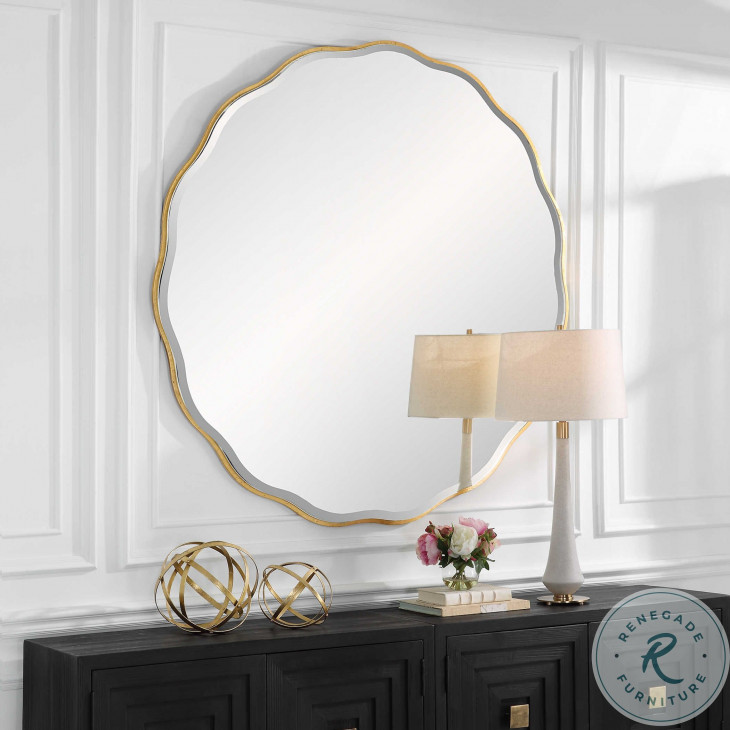 Aneta Aged Gold Large Round Mirror From Uttermost | Coleman Furniture