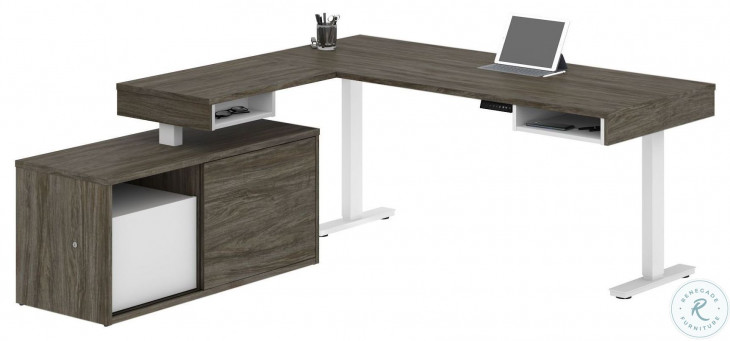 Pro Vega Walnut Grey And White 81" L Shaped Adjustable Standing Desk ...