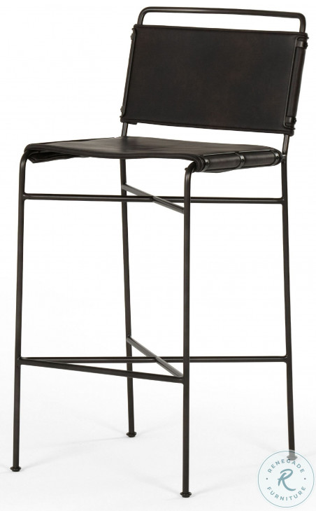 Wharton Distressed Black Bar Stool from Four Hands | Coleman Furniture