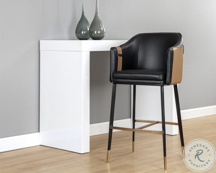 Ikon Napa Black And Cognac Faux Leather Carter Bar Stool From Sunpan ...