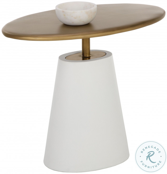 Solterra Kadin White And Brass Side Table From Sunpan | Coleman Furniture