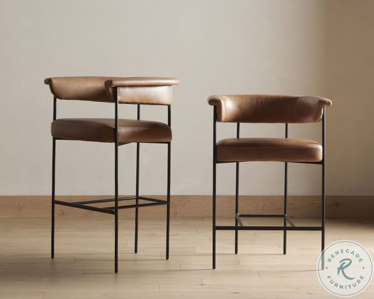 Carrie Chaps Saddle Leather Bar Stool from Four Hands | Coleman Furniture