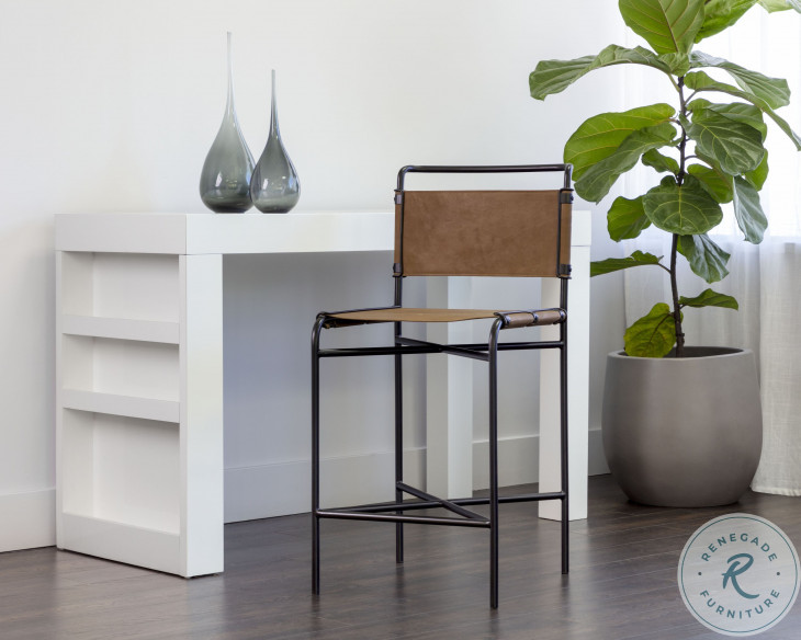 Corrigan Vintage Cognac Leather Counter Height Stool From Sunpan ...