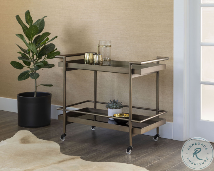 Livingston Black And Antique Brass Bar Cart From Sunpan | Coleman Furniture