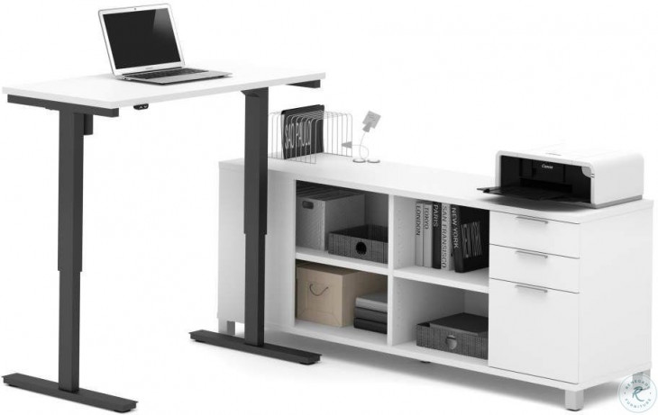 Pro-Linea White L-Desk with Electric Height Adjustable Table from ...