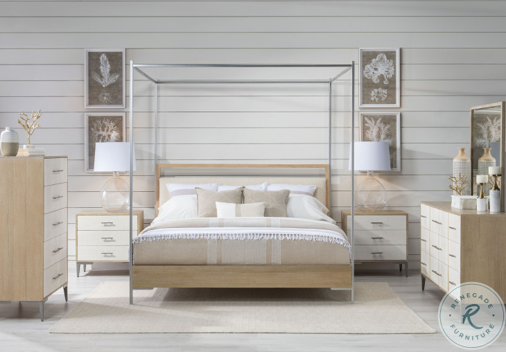 Biscayne Malabar And Cream Upholstered Canopy Bedroom Set