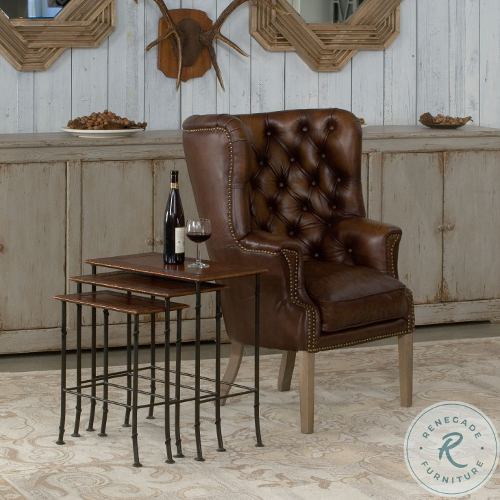 Kew Gardens Brown Leather Nesting Tables from Sarreid | Coleman Furniture
