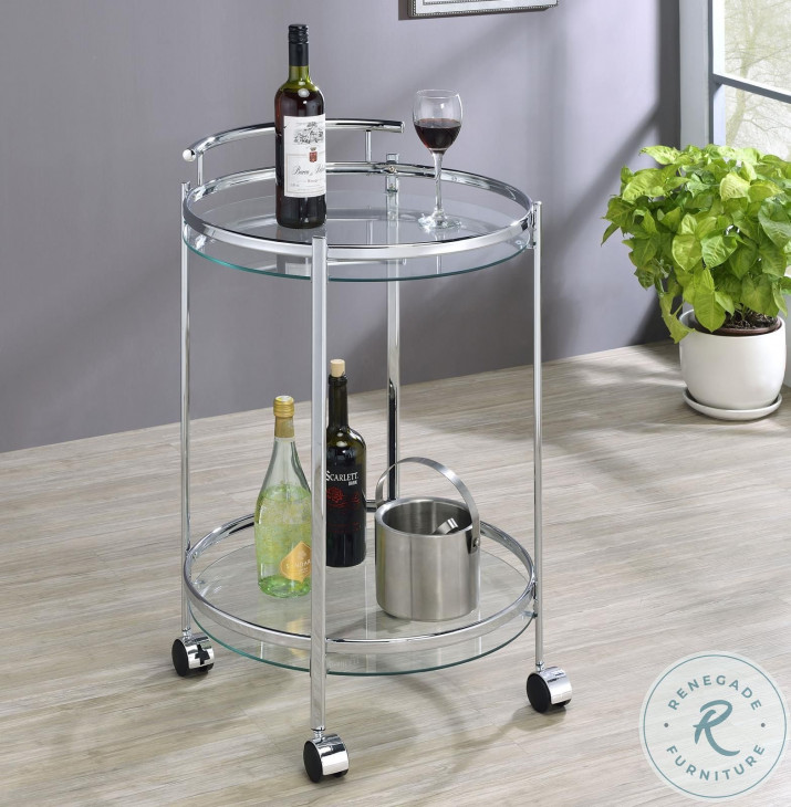 Chrissy Chrome Round Glass Bar Cart From Coaster | Coleman Furniture