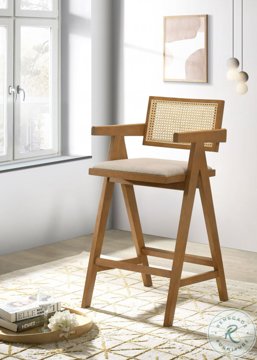 Kane Light Walnut And Woven Rattan Back Bar Stool Set of 2 From Coaster ...