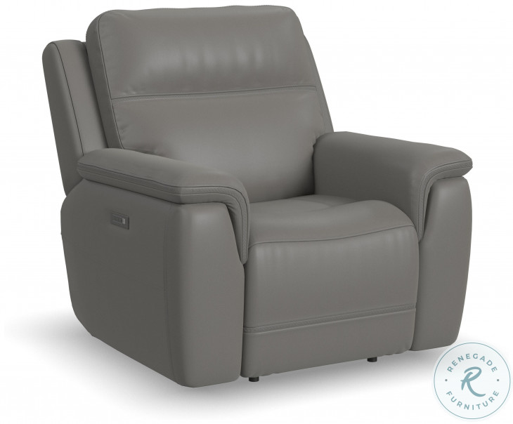 Sawyer Light Gray Leather Power Recliner with Power Headrest and Lumbar ...