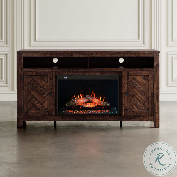 Fairview Oak Dark Brown 60" TV Stand with Electric Fireplace From ...