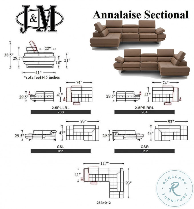 The Annalaise Caramel Italian Leather Reclining LAF Sectional From JNM ...