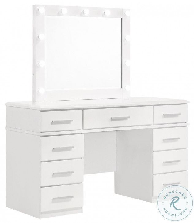 Felicity Glossy White Vanity Desk with Mirror From Coaster | Coleman ...
