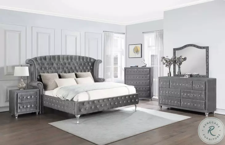 Deanna Grey Upholstered Queen Platform Bed HomeGalleryStores 205101Q