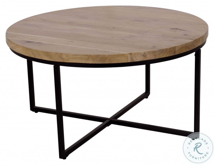 Ames Natural and Black Solid Wood 36" Round Coffee Table From Jofran ...
