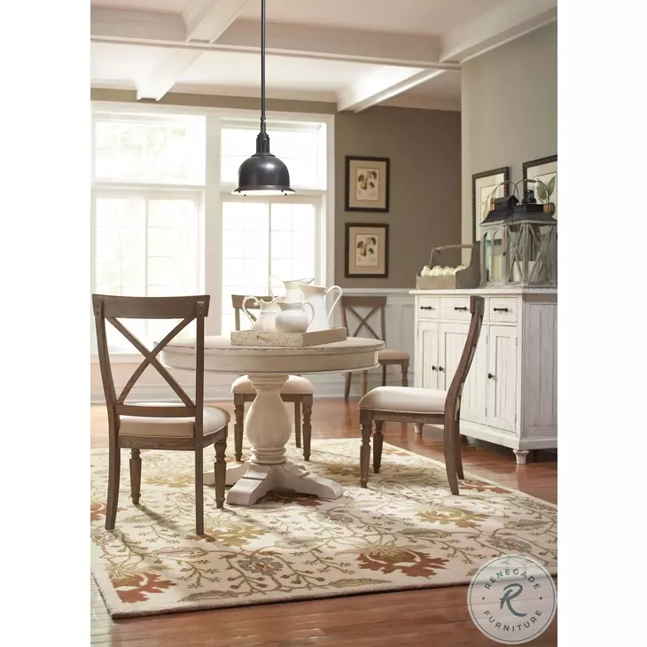 Aberdeen Weathered Worn White Round Extendable Dining Room Set