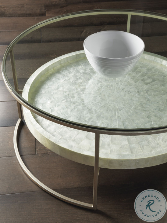 Signature Designs Gray And Silver Cumulus Capiz Round Cocktail Table ...