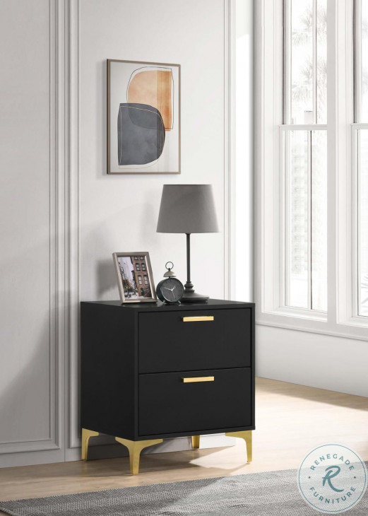 Kendall Black And Gold 2 Drawer Nightstand From Coaster | Coleman Furniture