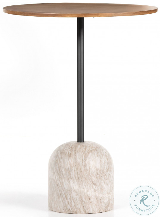 Fay Antique White Marble And Dark Natural Oak Bar Table Set from Four ...