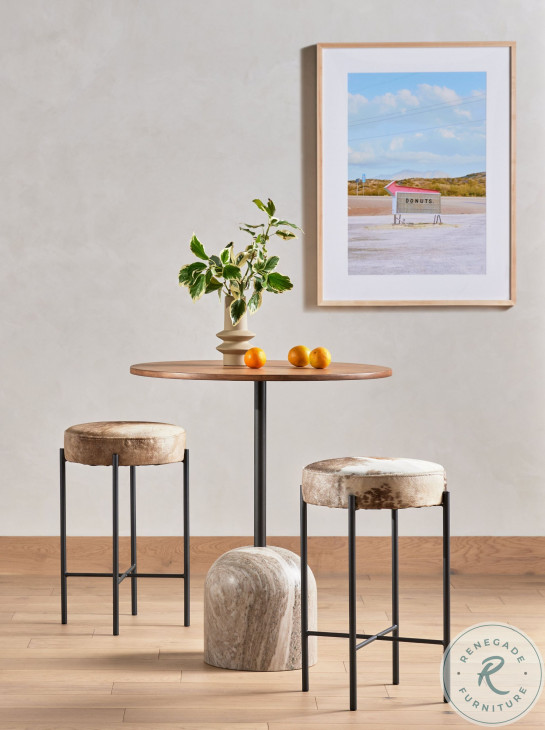 Fay Antique White Marble And Dark Natural Oak Bar Table Set from Four ...