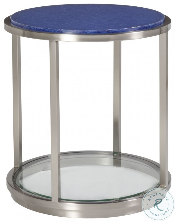 Ultramarine Blue And Brushed Stainless Steel Round End Table From ...