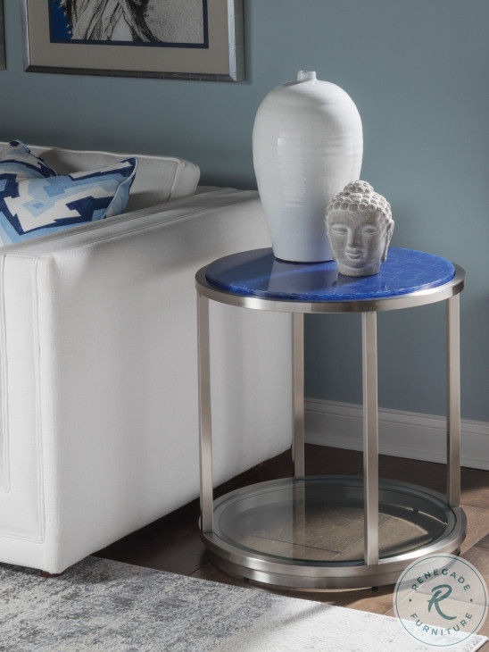 Ultramarine Blue And Brushed Stainless Steel Round End Table From ...