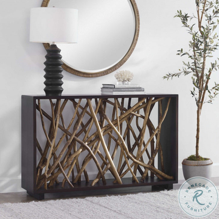 Teak Maze Walnut And Natural Console Table From Uttermost | Coleman ...