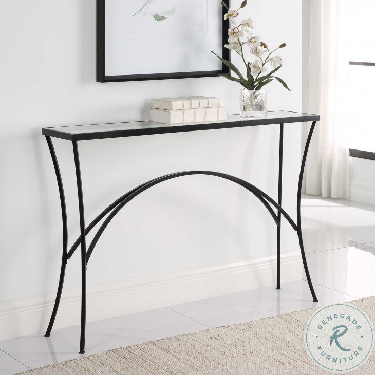 Alayna Satin Black Glass Top Console Table From Uttermost | Coleman ...
