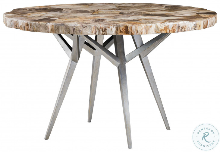 Signature Designs Fossilized Shell And Silver Caldera Round Dining ...