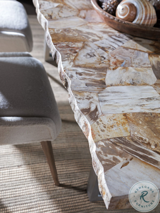 Signature Designs Fossilized Shell And Silver Caldera Rectangle Dining ...