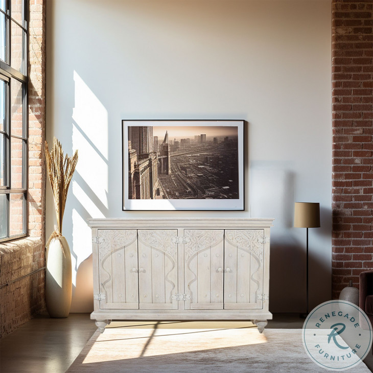 Taj White Wash 4 Door Sideboard Cabinet From Jofran | Coleman Furniture