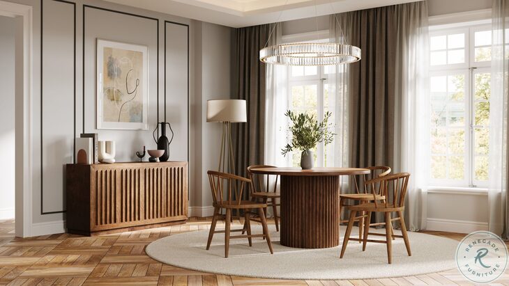 Auden Chestnut Fluted Pedestal 48" Round Dining Table From Jofran | Coleman Furniture