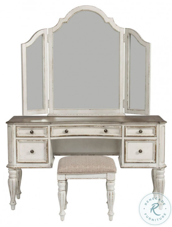 Magnolia Manor Antique White Vanity With Mirror and Stool from Liberty ...