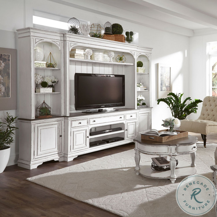 Magnolia Manor Antique White Entertainment Wall Unit from Liberty ...