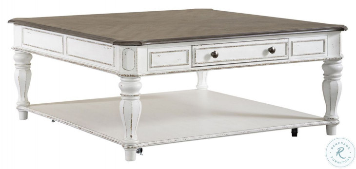 Magnolia Manor Antique White Oversized Square Cocktail Table From ...