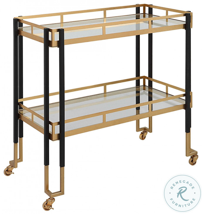 Kentmore Matte Black and Brushed Gold Bar Cart From Uttermost | Coleman ...