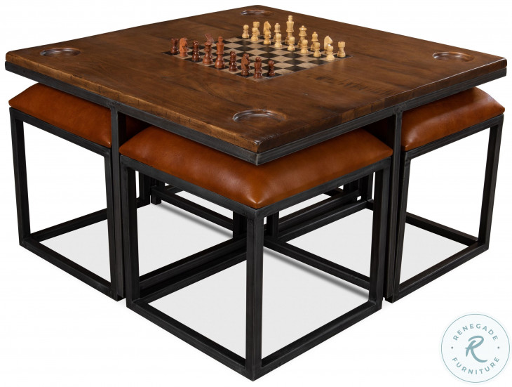 Low Brown 5 Piece Game Table Set from Sarreid | Coleman Furniture